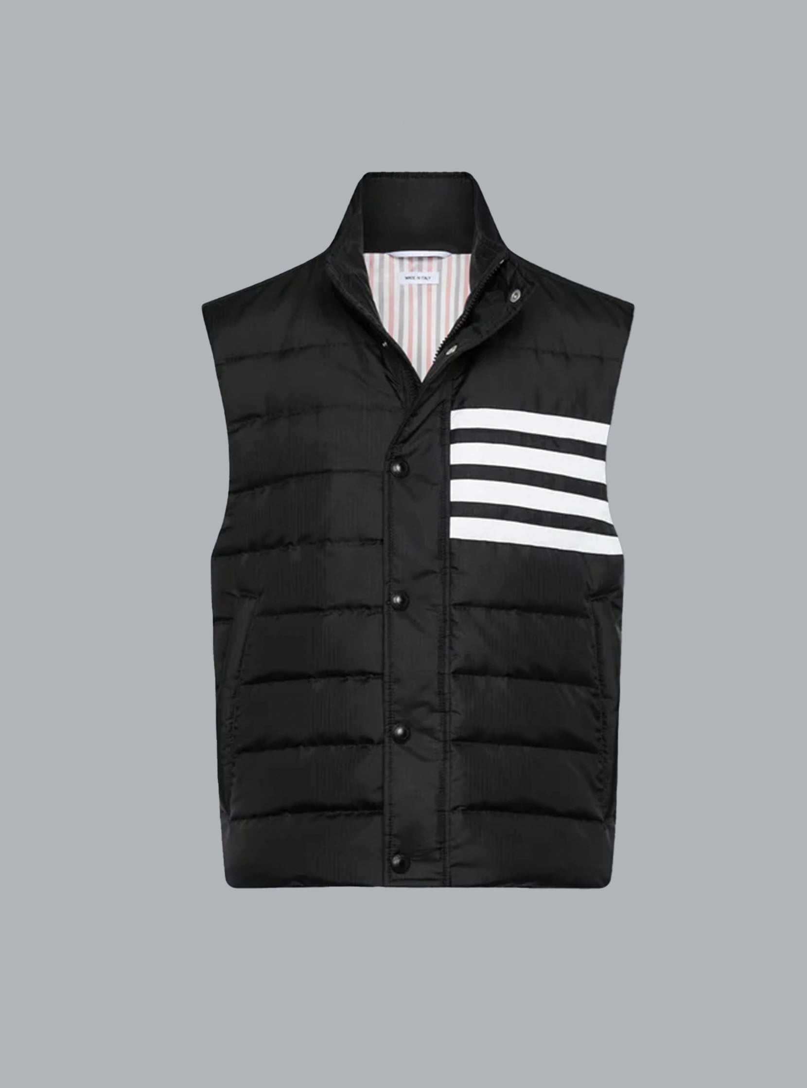 Shiny Ripstop Lightweight Down Filled 4-bar Vest Black · Thom Browne ...